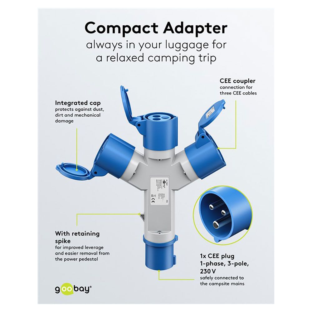 Goobay CEE-Y-Adapter CEE-Stecker auf 3x CEE-Kupplung 16A 230V