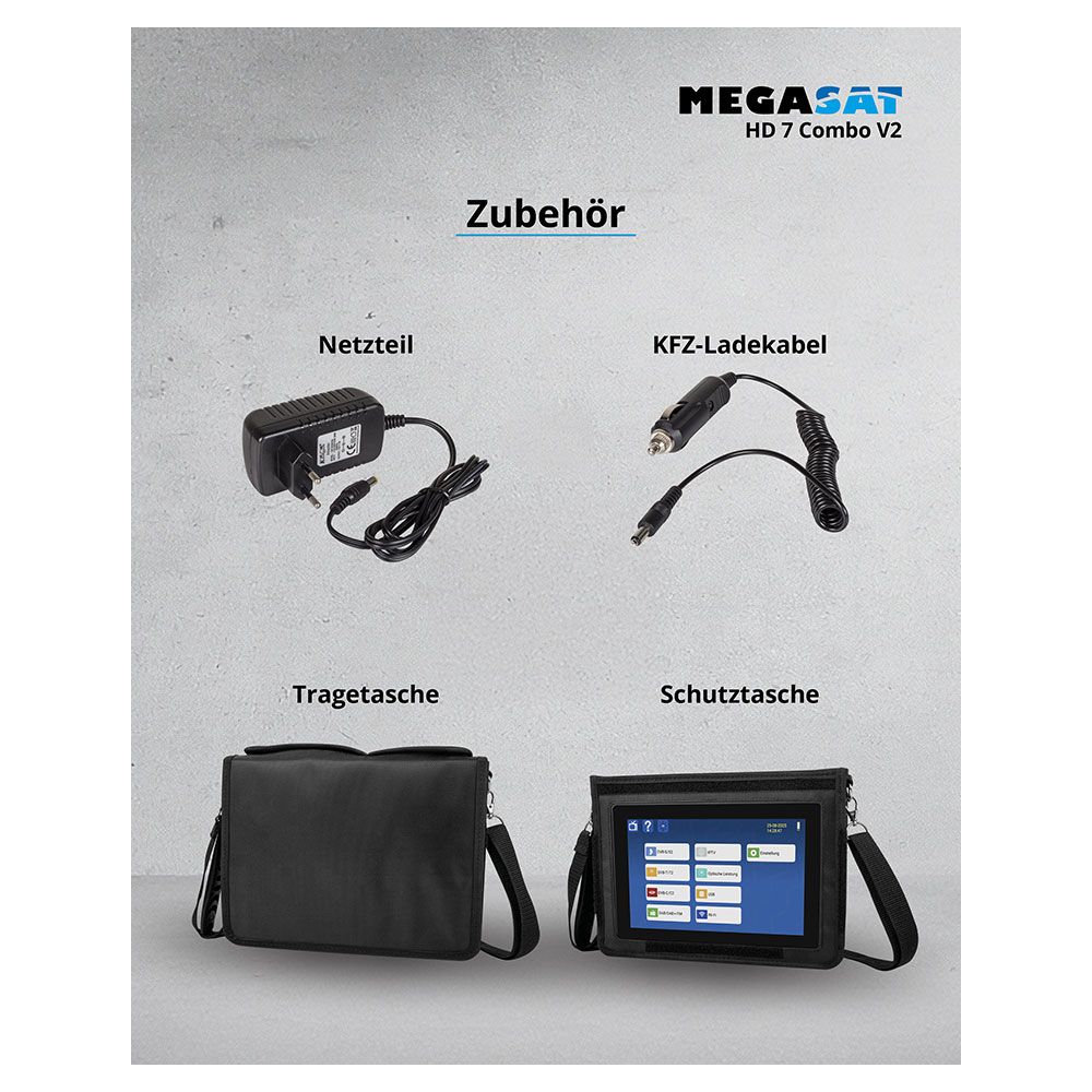 Megasat Satmessgerät HD 7 Combo V2 DVB-S2 Satelliten DVB-C DVB-T2 Messgerät 8,9" Display